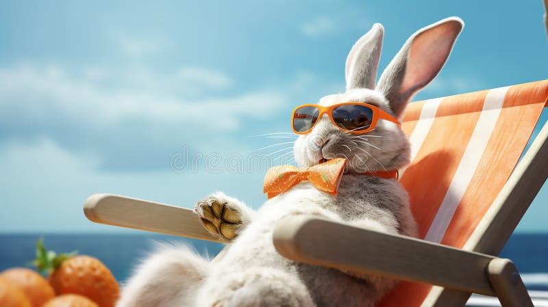 Bunny relaxing in beach stock illustration. Illustration of background ...