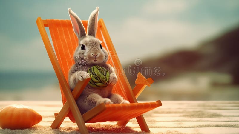 Bunny relaxing in beach stock illustration. Illustration of adorable ...
