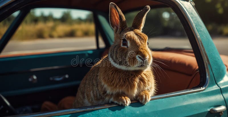 A Bunny on a Road Trip in His Car. Stock Illustration - Illustration of ...