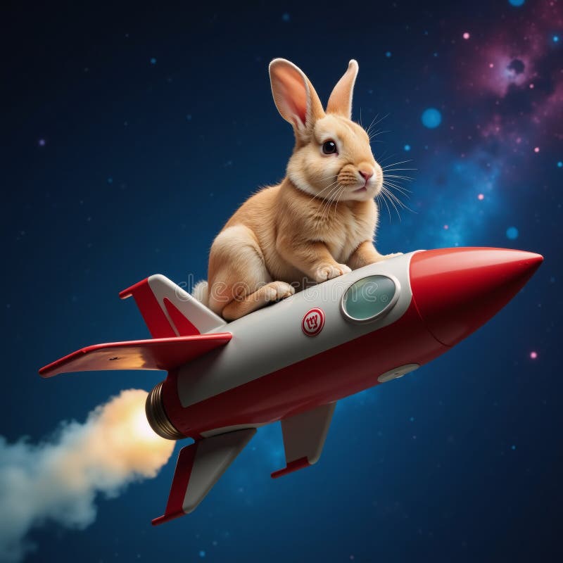 Bunny on Rocket Ship Adventure Stock Illustration - Illustration of ...