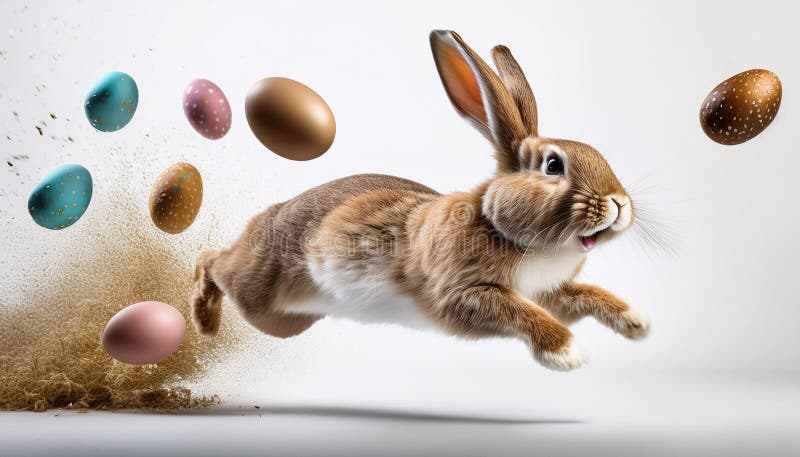 Bunny Runners with an Explosion of Easter Eggs Stock Illustration ...