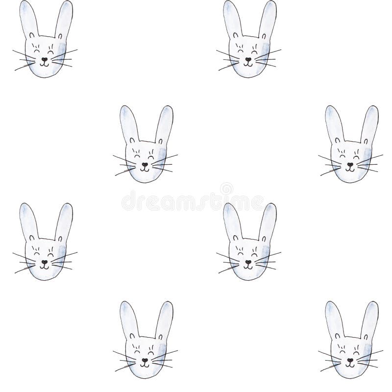 Bunny Seamless Pattern. Watercolor Hand Drawn, Rabbit Head Seamless ...