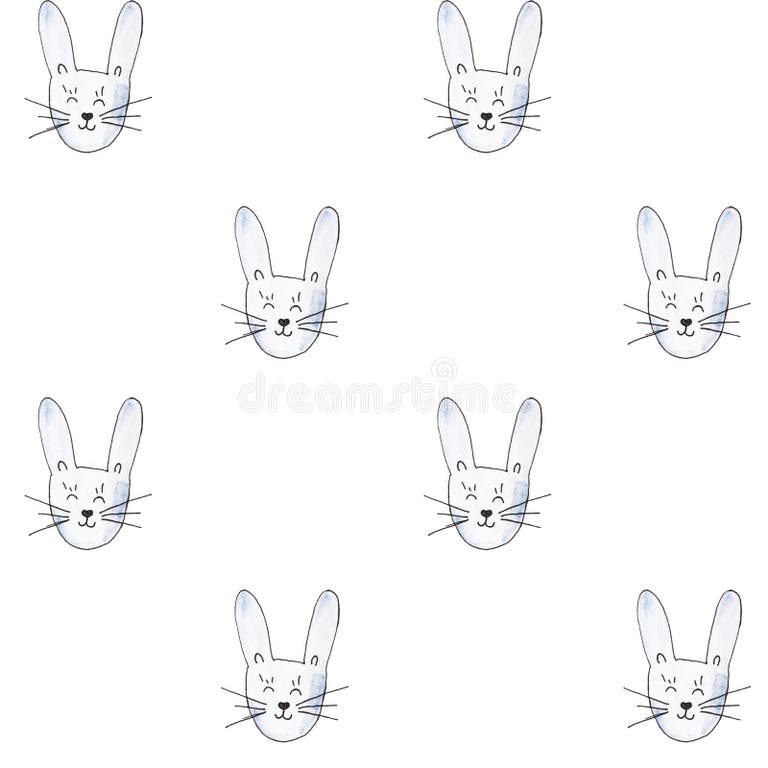 Bunny Seamless Pattern. Watercolor Hand Drawn, Rabbit Head Seamless ...