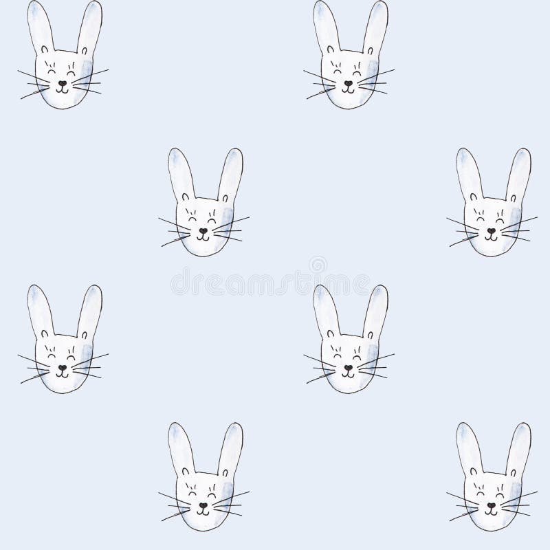 Bunny Seamless Pattern. Watercolor Hand Drawn, Rabbit Head Seamless ...