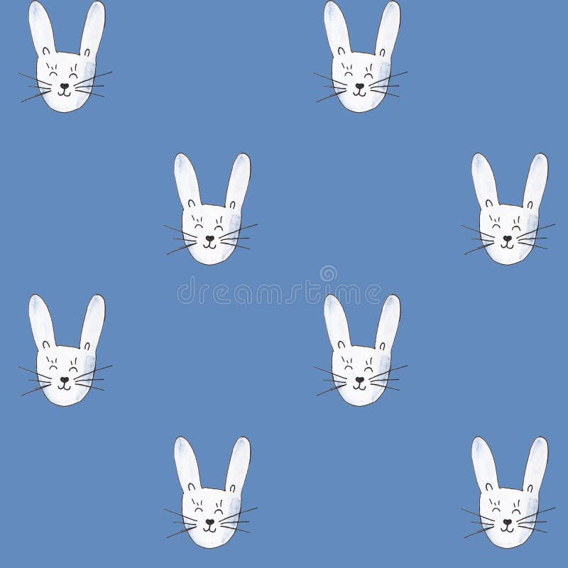 Bunny Seamless Pattern. Watercolor Hand Drawn, Rabbit Head Seamless ...