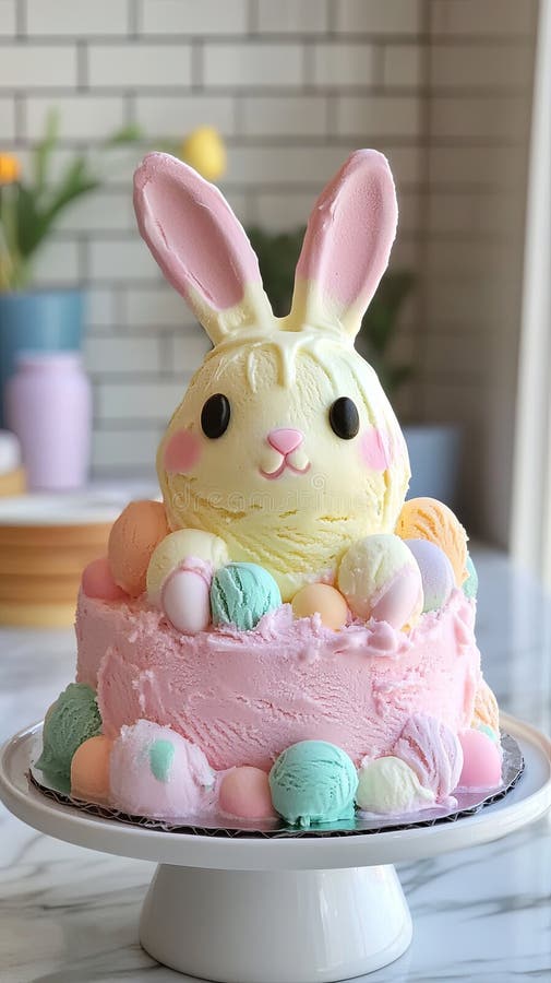 A Bunny-shaped Ice Cream Cake with Pastel-colored Frosting. Pic Stock ...