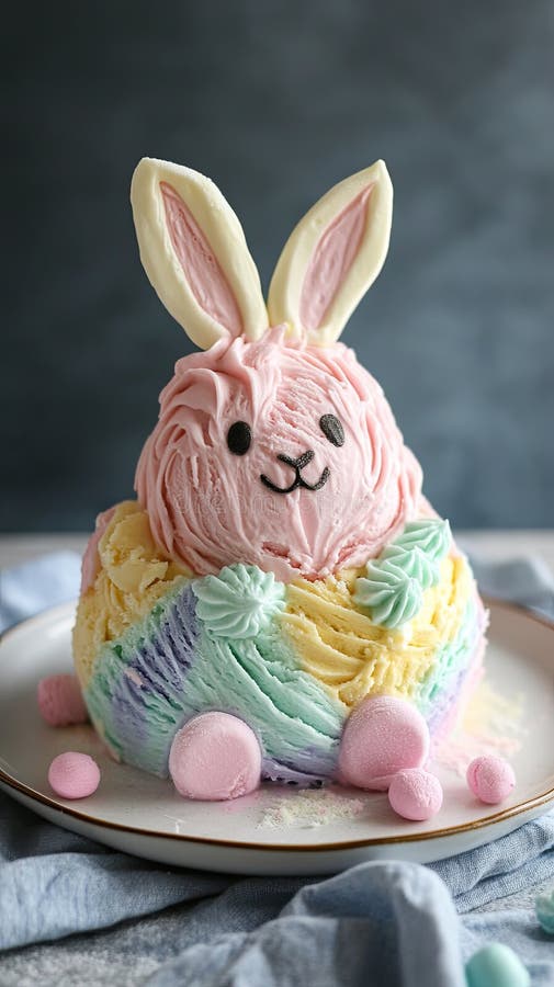 Bunny Shaped Ice Cream Cake Pastel Colored Frosting Pic Stock Photos ...