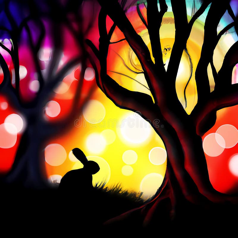 Bunny Silhouette Enchanted Forest Stock Illustration - Illustration of ...