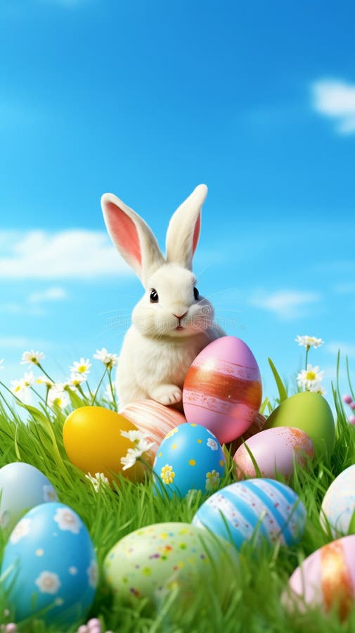 Easter Bunny Sitting in Grass with Eggs, Wallpapers for Smartphones ...