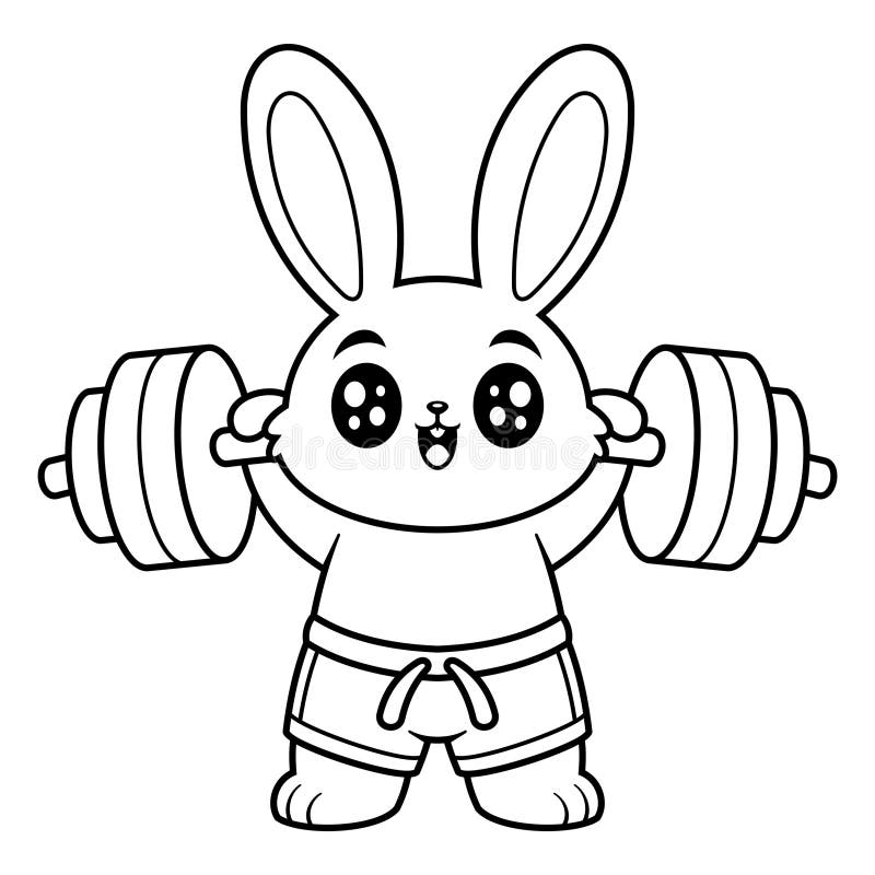 Bunny Smiles while Lifting Weights, for Coloring Stock Illustration ...