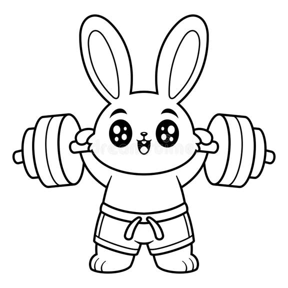 Bunny Smiles while Lifting Weights, for Coloring Stock Illustration ...