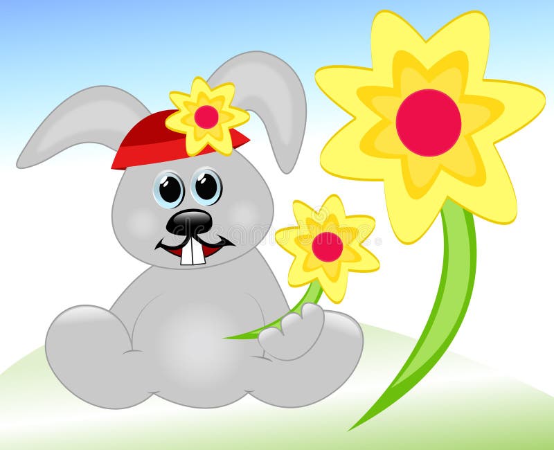 Bunny with spring flowers stock vector. Illustration of cartoon - 12992562