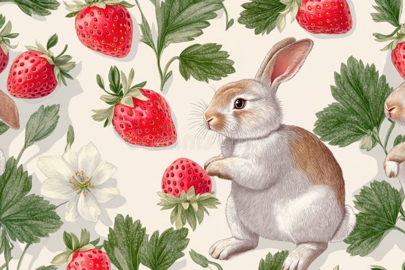 Bunny with Strawberries stock image. Image of bunnies - 358577893