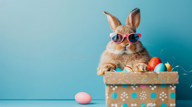 Bunny with Sunglasses and Easter Eggs Stock Illustration - Illustration ...