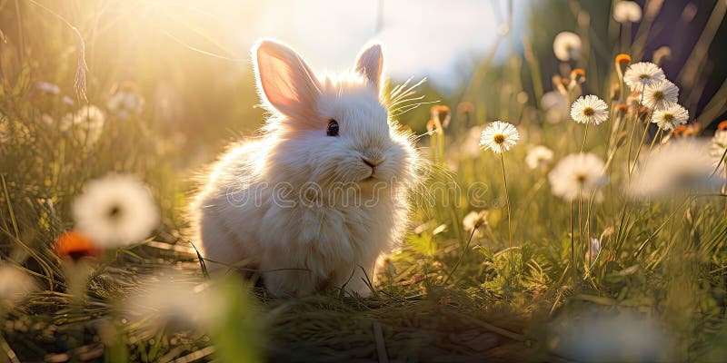 Bunny in a sunlit meadow stock illustration. Illustration of meadow ...