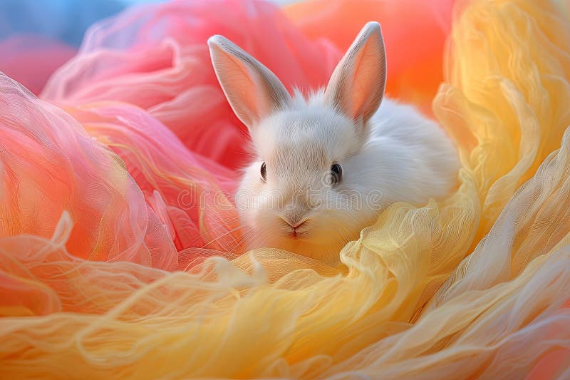 Bunny Surfing on a Wave of Rainbow-colored Easter Grass Texture ...
