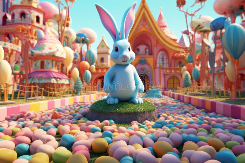 A Bunny in a Whimsical Wonderland Filled with Giant Easter Eggs, Candy ...