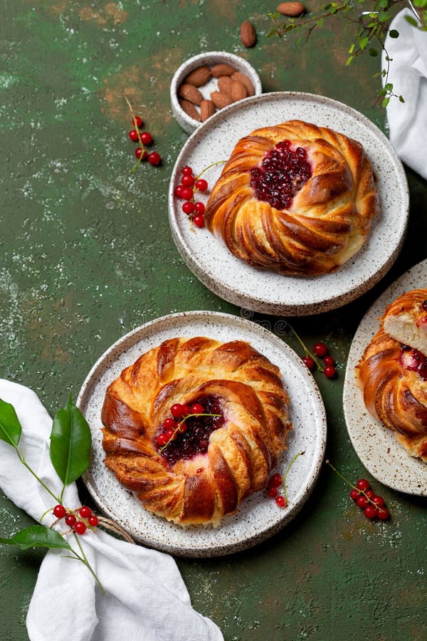 Buns with Almond Cream Frangipane and Red Currant Jam Stock Image ...