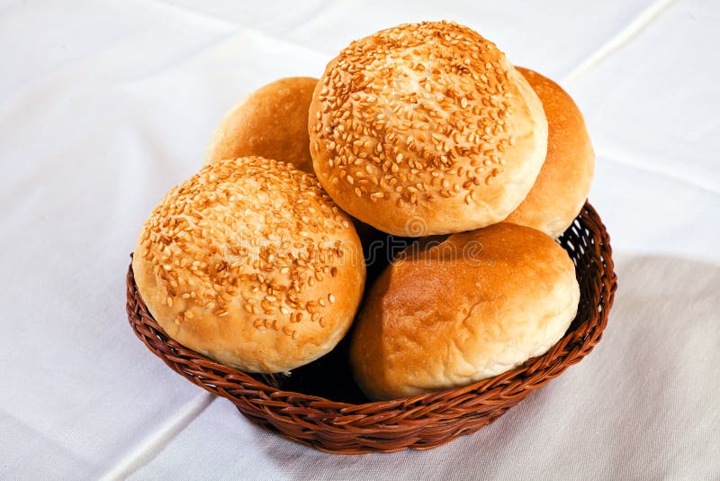 Buns in a basket stock photo. Image of eating, wheat - 75979080