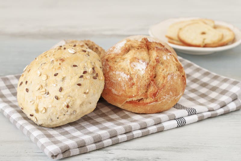 Buns and Breads on Breakfast Table Stock Image - Image of grain, bake ...