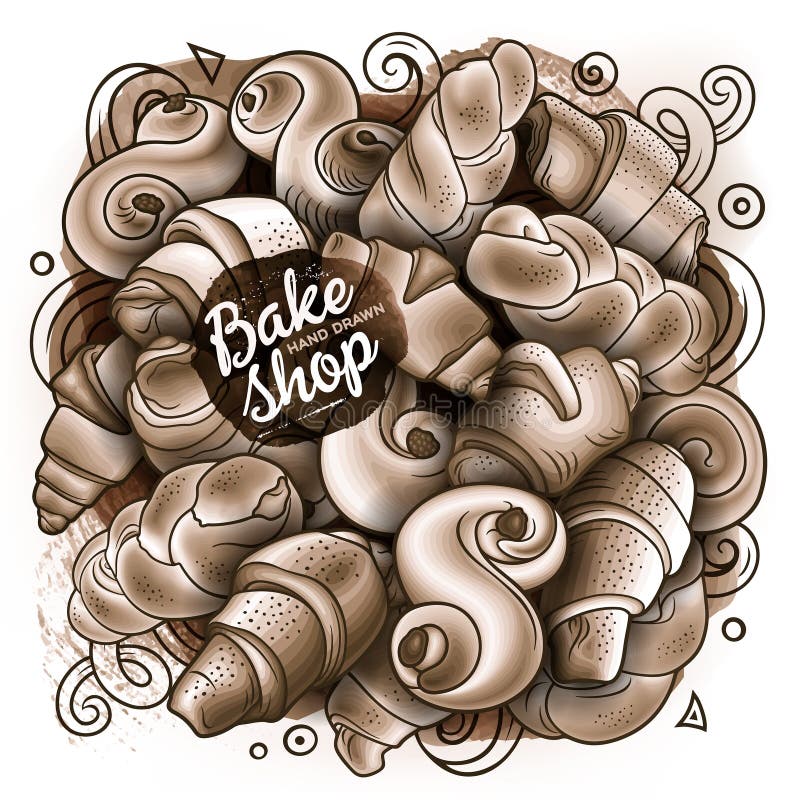 Buns Hand Drawn Vector Doodles Set. Stock Vector - Illustration of bake ...