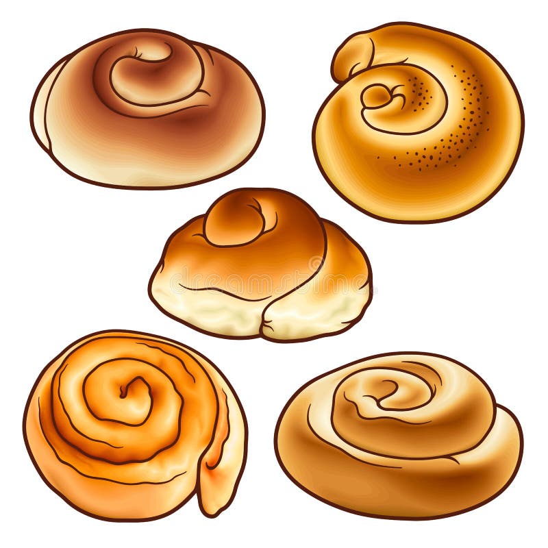 Buns Hand Drawn Vector Doodles Set. Stock Vector - Illustration of cake ...