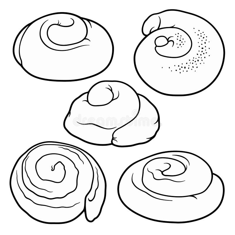 Buns Hand Drawn Vector Doodles Set. Stock Vector - Illustration of ...