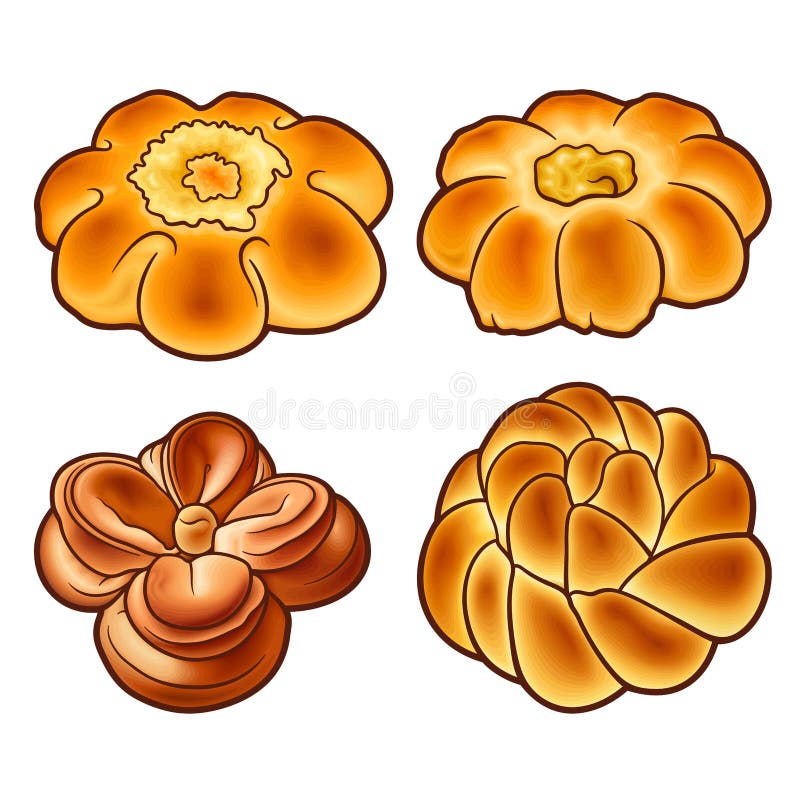 Buns Hand Drawn Vector Doodles Set. Stock Vector - Illustration of ...