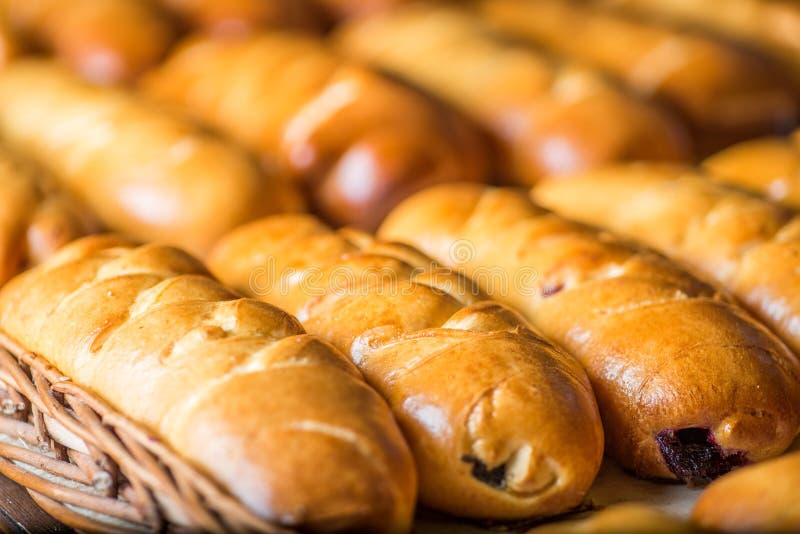 Buns and Pastries in a Basket Stock Photo - Image of house, bakehouse ...