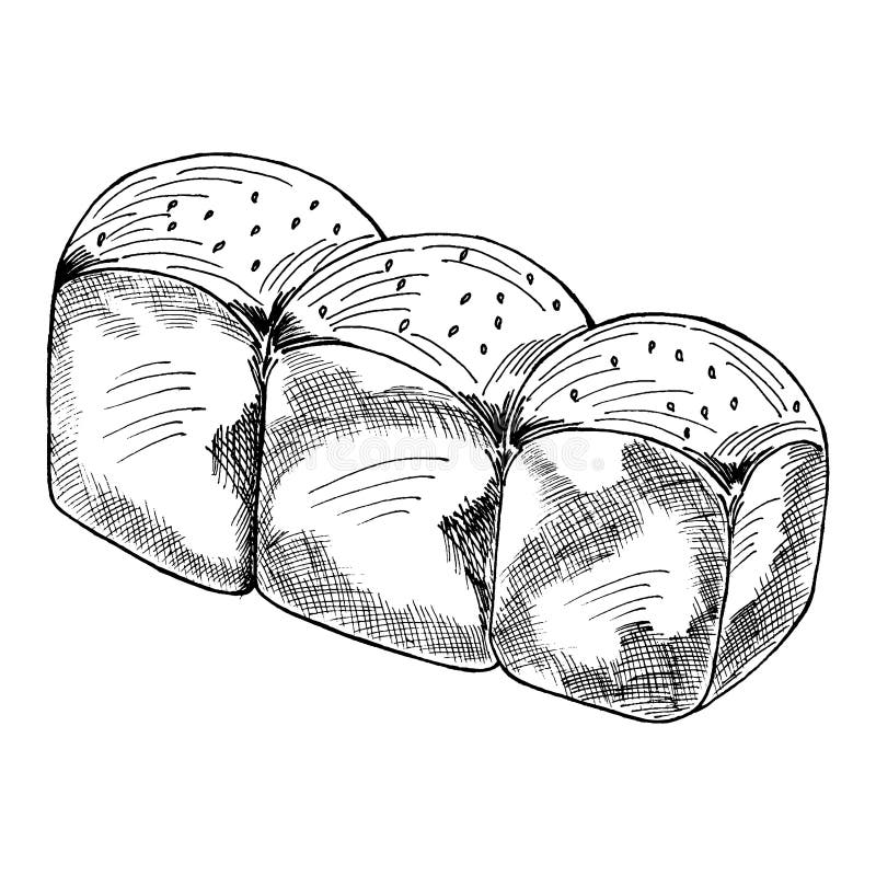 Buns Sketch. Vector Illustration, Cartoon Flat One Piece of Baked Bread ...