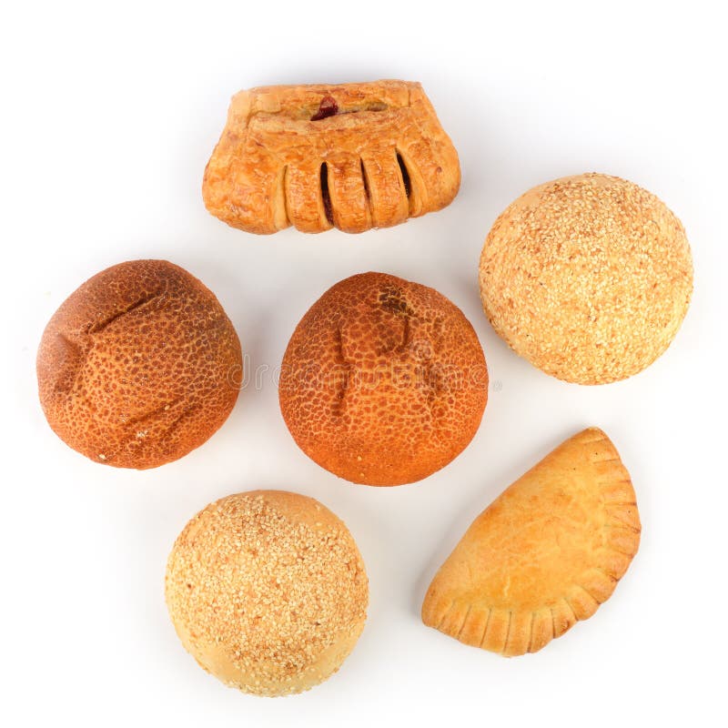 Buns and Tasty Bread Isolated on White Background Stock Image - Image ...