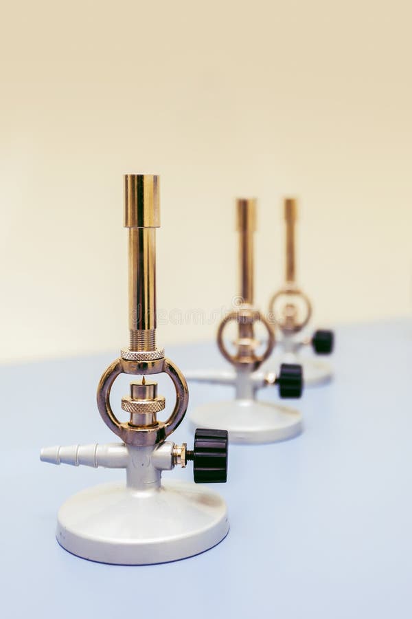Bunsen burner in lab. stock image. Image of science, heat - 53648595
