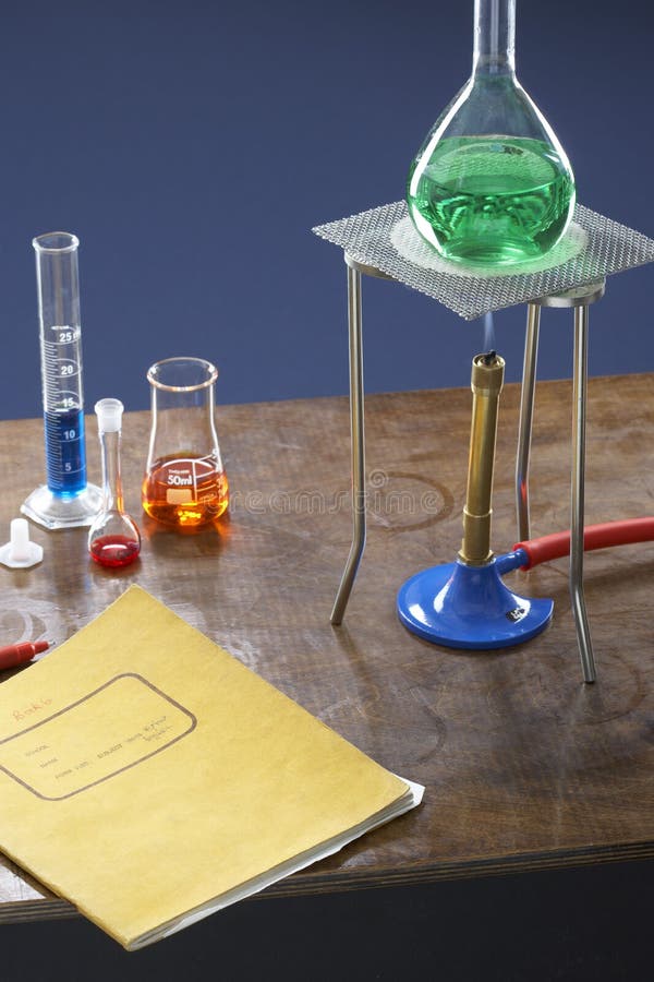 Bunsen Burner Tripod Flask and Test Tubes in Science Laboratory Stock ...