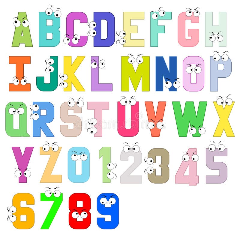 Bunte Alphabete und Zahlen stock abbildung. Illustration von hände ...