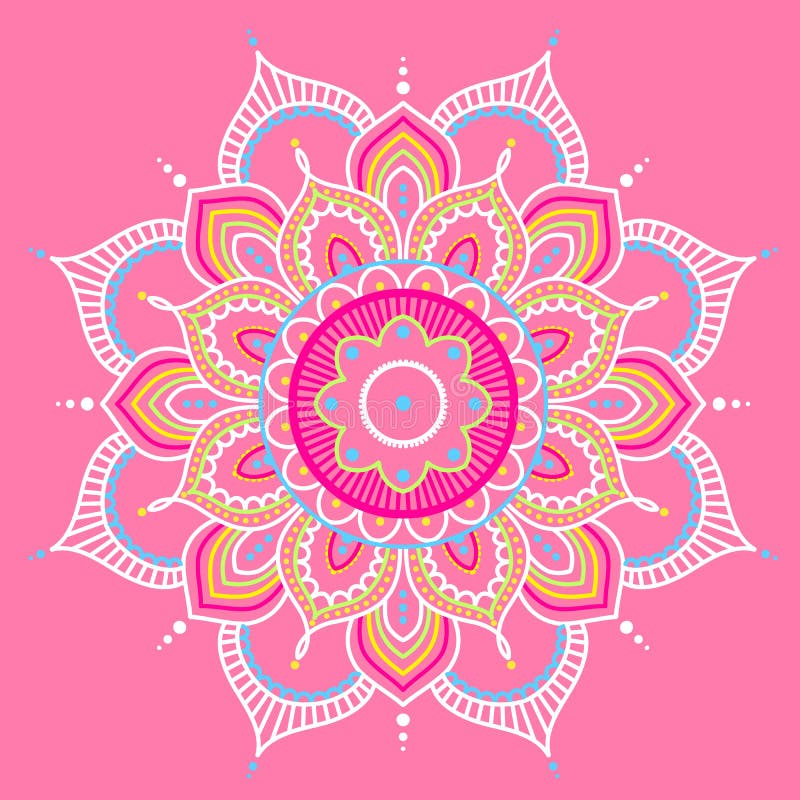 Bunte Mandala Auf Rosa Hintergrund, Illustration Vektor Abbildung ...