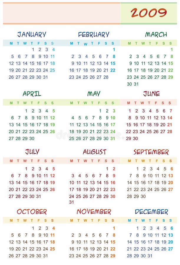 Kalender 2009 Mit Exemplarplatz Vektor Abbildung - Illustration von ...