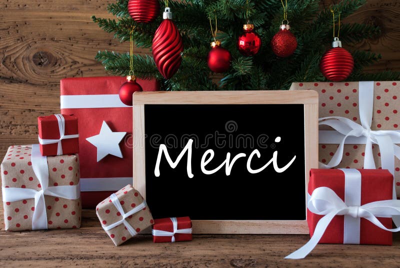 Bunter Weihnachtsbaum, Merci-Durchschnitte Danken Ihnen Stockbild ...