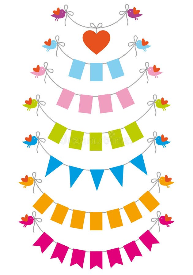 Bunting Flags with Birds, Vector Set Stock Vector - Illustration of ...