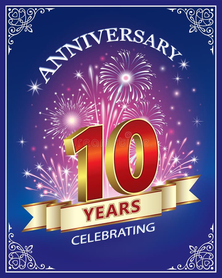 10 Anni Di Anniversario, Numero Blu Con Il Nastro D'argento ...