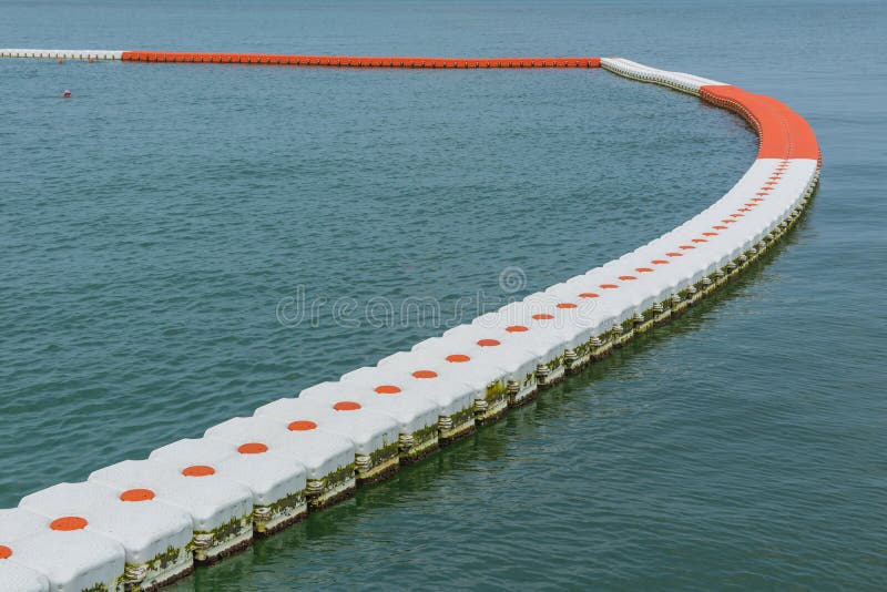 Buoy Barrier on Sea Surface To Protect People from Boat Stock Image ...