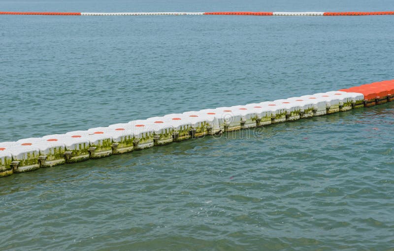 Buoy Barrier on Sea Surface To Protect People from Boat Stock Image ...