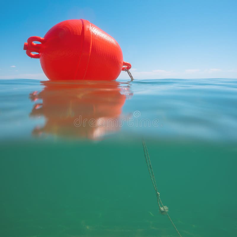 Buoy Float on the Sea Water and Underwater View Stock Photo - Image of ...