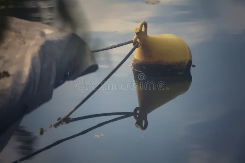 Buoy Tied on a Rope Floating on Water and Casting Its Reflection Stock ...