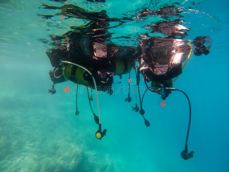 Buoyancy Control Device (BC) and Diving Tubes in Water Stock Photo ...