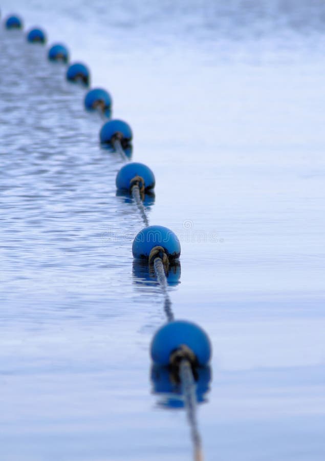 Buoys Strung Together by Rope Along Beautiful Blue Lake To Create Safe ...