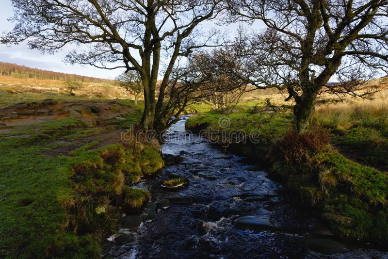 Burbage Brook Flowing through Padley Gorge in Winter Stock Image ...