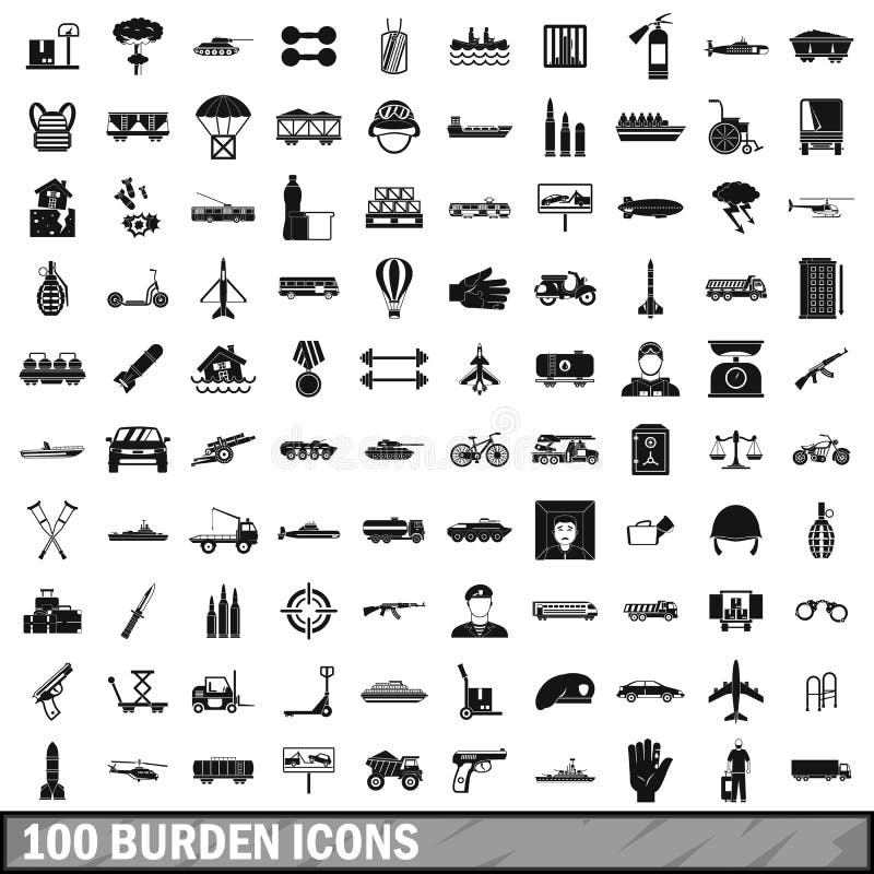 100 Burden Icons Set, Simple Style Stock Vector - Illustration of ...