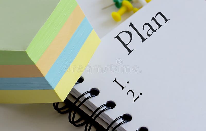 Bureau De Plan Fixe Et Carnet Avec Des Autocollants De Texte Image ...