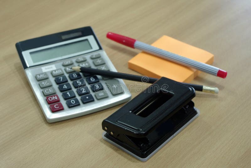 Bureau Startoionaries, Document Stempel, Potlood, Post-it, Rode Pen En ...