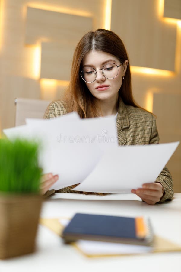 Bureaucratic Procedure, a Young Woman in a Jacket Holds Documents, Mail ...